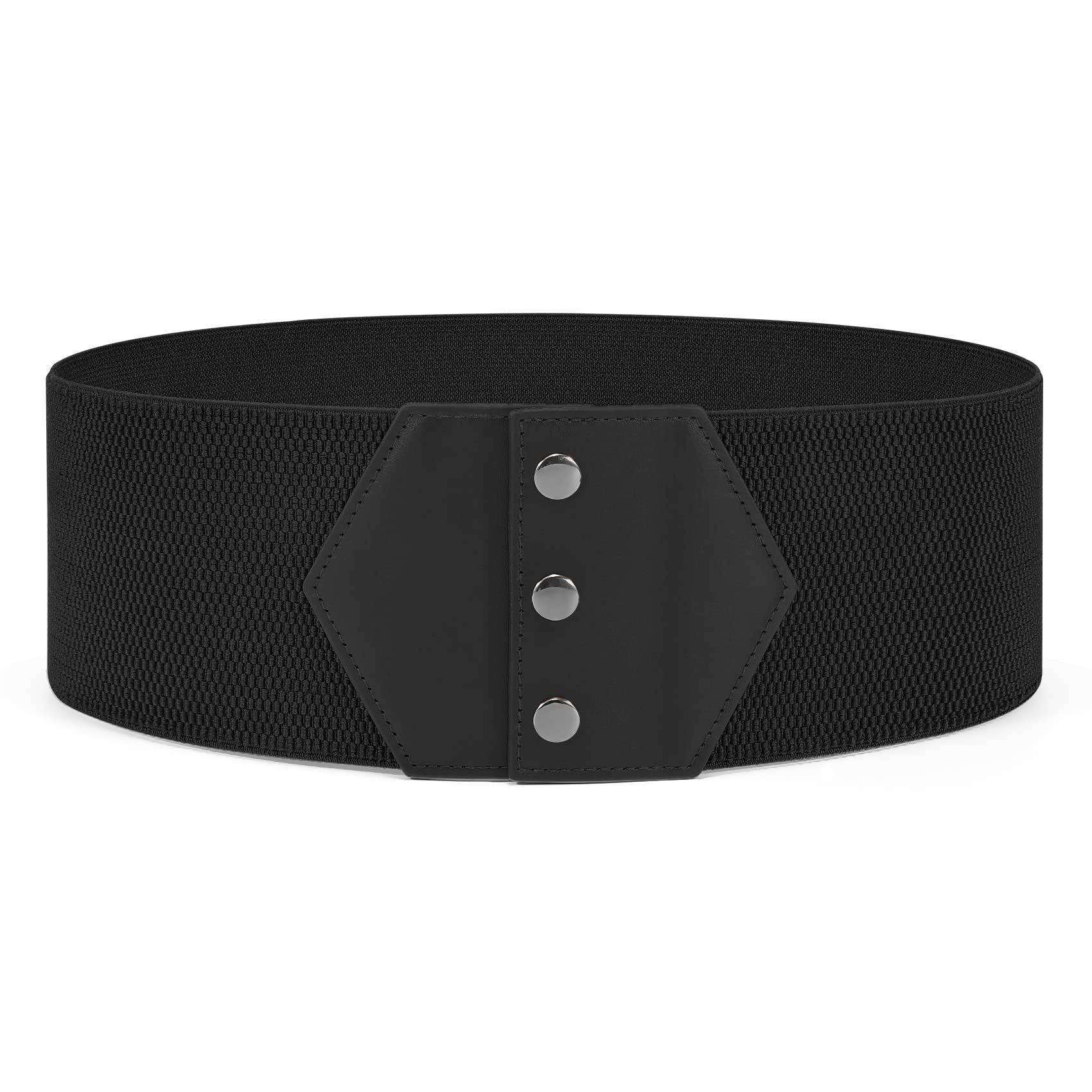 WHIPPY Women Wide Elastic Belts for Dress Snap-Button Stretch Corset Belt Ladies Stretchy Waistband Black Silver Buckle S