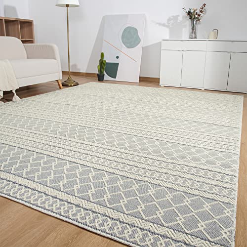 8x10 Area Rugs for Living Room Woven High-Low Textured Washable Rug Neutral Moroccan Boho Rug Indoor Carpet Ideal for Bedroom Dorm Playroom Dining Office