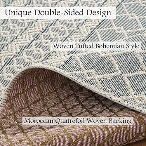 8x10 Area Rugs for Living Room Woven High-Low Textured Washable Rug Neutral Moroccan Boho Rug Indoor Carpet Ideal for Bedroom Dorm Playroom Dining Office