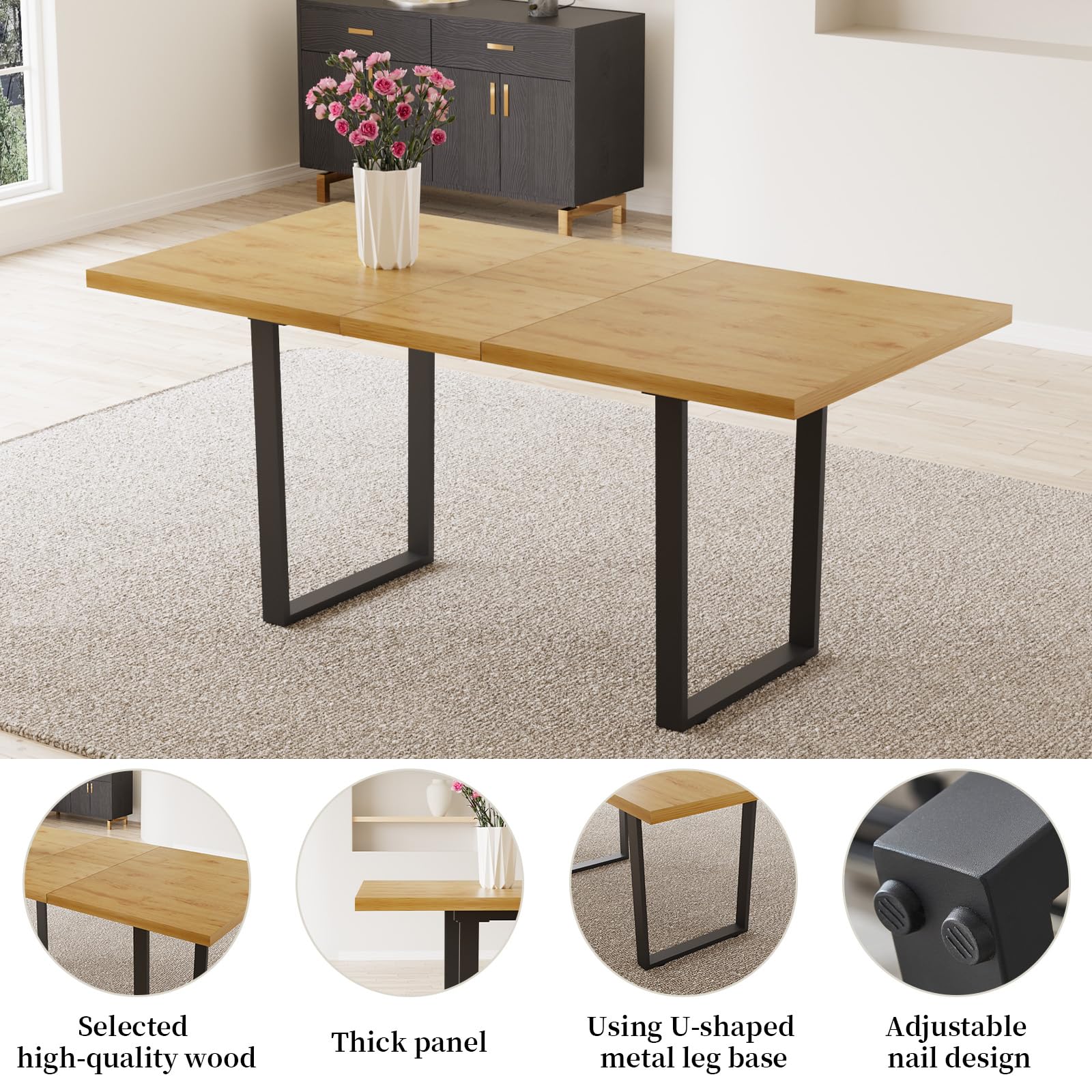 ZckyCine Dining Table Set for 6-8 People Kitchen Dining Room Table Set Extendable Wood Dining Table and 6 Upholstered Chairs, Home Kitchen Furniture