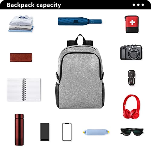 Silver White Glitter Texture Silver White Sparkling Shiny Background Folded Backpack Laptop Backpack Schoolbag Daypacks Purse Casual Shoulders Bag Knapsack College Students Bookbag