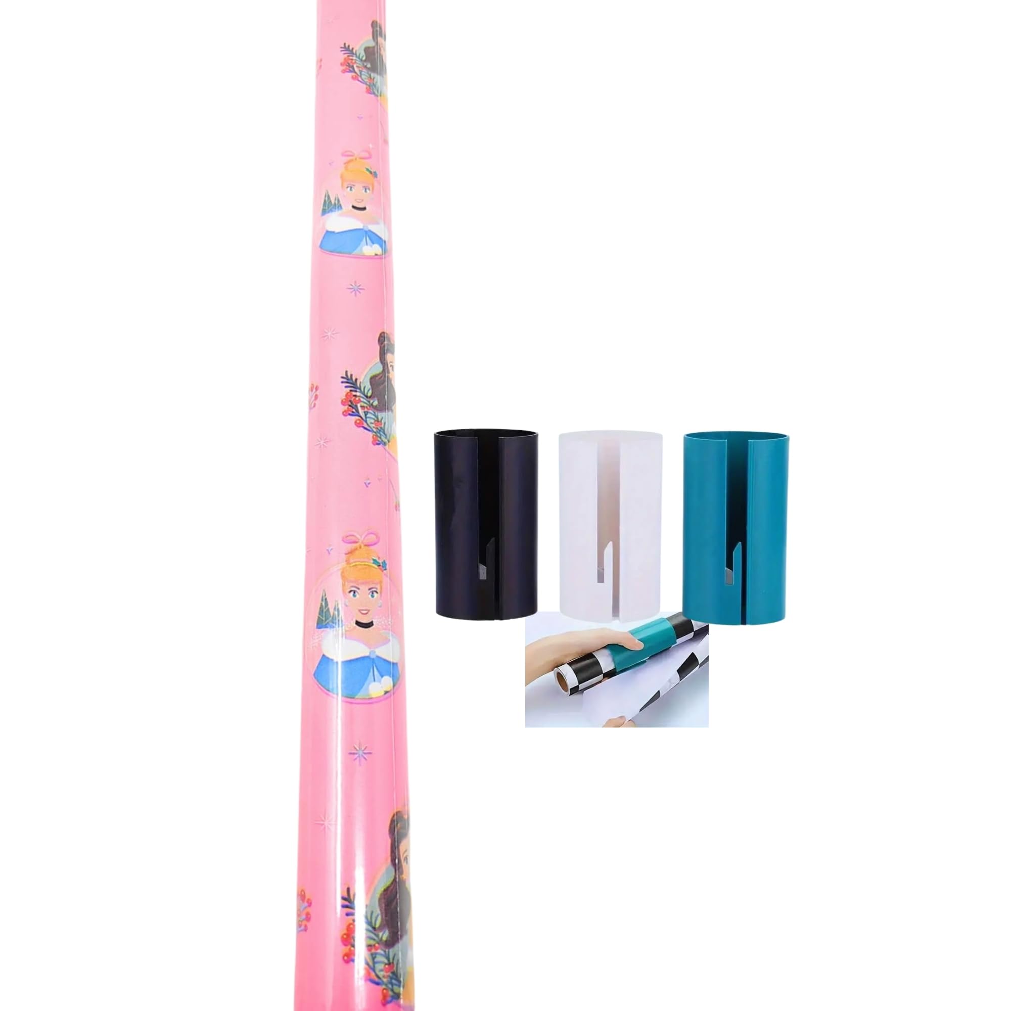 Ja'cor Pink Princesses Christmas Wrapping Paper 1 Roll 20 Sq Ft, Gift Wrap for Birthday Holiday Thanksgiving All Ocassion Presents Party Supplies Bundle with 1-Mini Wrapping Paper Cutter