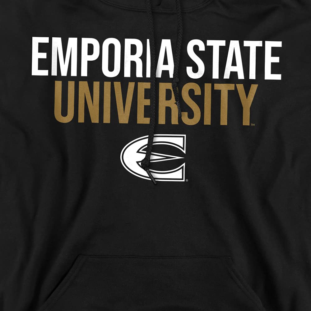 Emporia State University Official Stacked Unisex Adult Pull-Over Hoodie, Emporia State University, Black, 2X-Large
