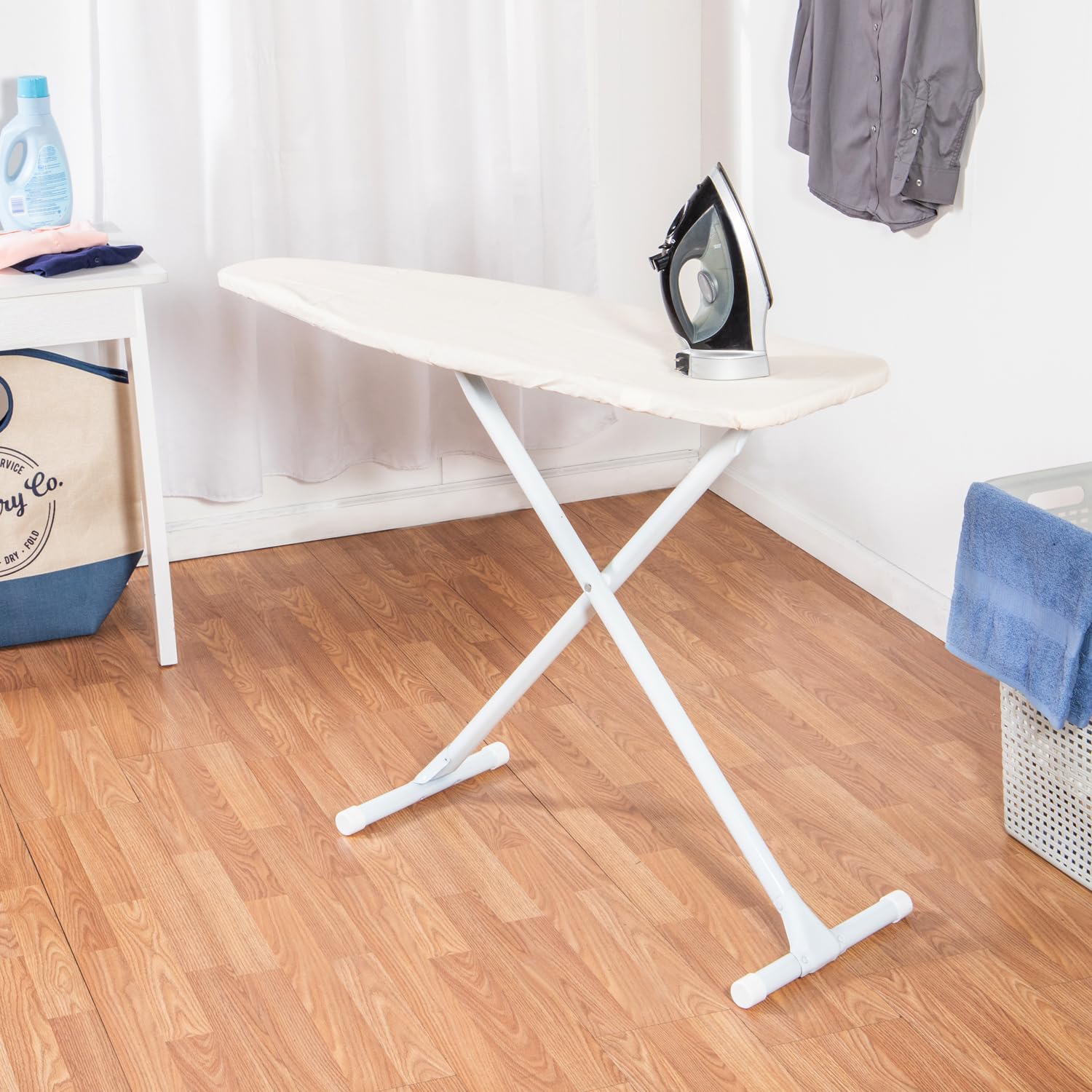 T-Leg Freestanding Ironing Board, by Seymour Home Products (Khaki) Large Ironing Board with Steel Legs and Adjustable Height Made in The USA