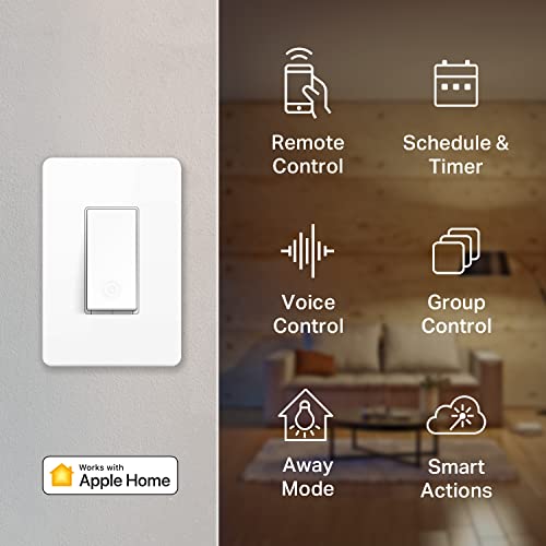 Kasa Apple HomeKit Smart Light Switch KS200, Single Pole, Neutral Wire Required, 2.4GHz Wi-Fi Light Switch Works with Siri, Alexa and Google Home, UL Certified, No Hub Required, White