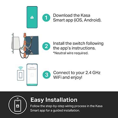 Kasa Apple HomeKit Smart Light Switch KS200, Single Pole, Neutral Wire Required, 2.4GHz Wi-Fi Light Switch Works with Siri, Alexa and Google Home, UL Certified, No Hub Required, White