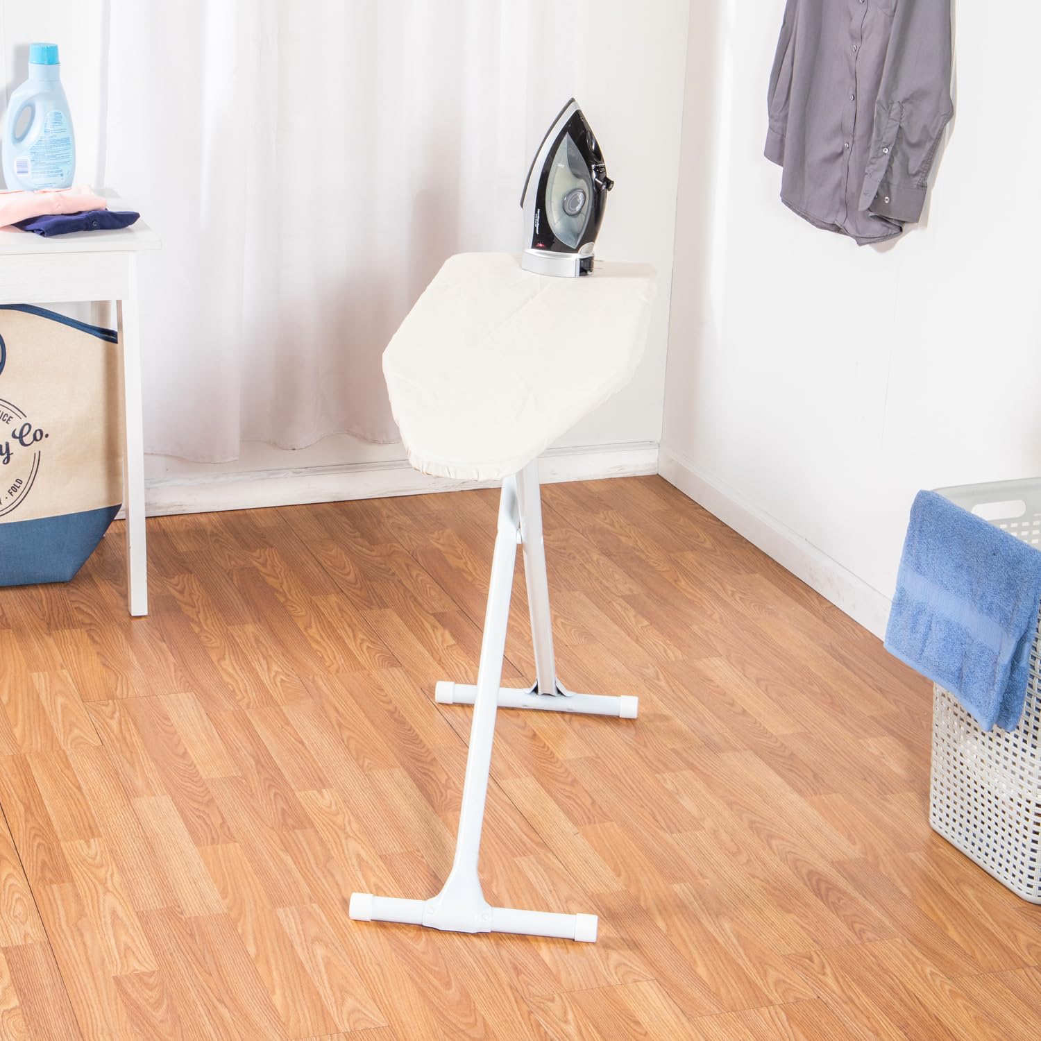 T-Leg Freestanding Ironing Board, by Seymour Home Products (Khaki) Large Ironing Board with Steel Legs and Adjustable Height Made in The USA