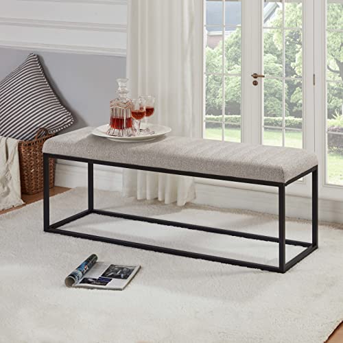 Ball & Cast Modern Upholstered Bench Entryway Bench Ottoman with Metal Frame, 48 Inch Grey