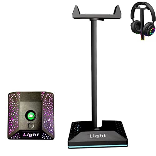 MOCIUN USB Gaming Desktop Headphone Display Stand, RGB Gaming Headphone Stand with USB 2.0 Hub and 3.5 mm Audio Port T-Ouch Control LED Strip Lamp (A)