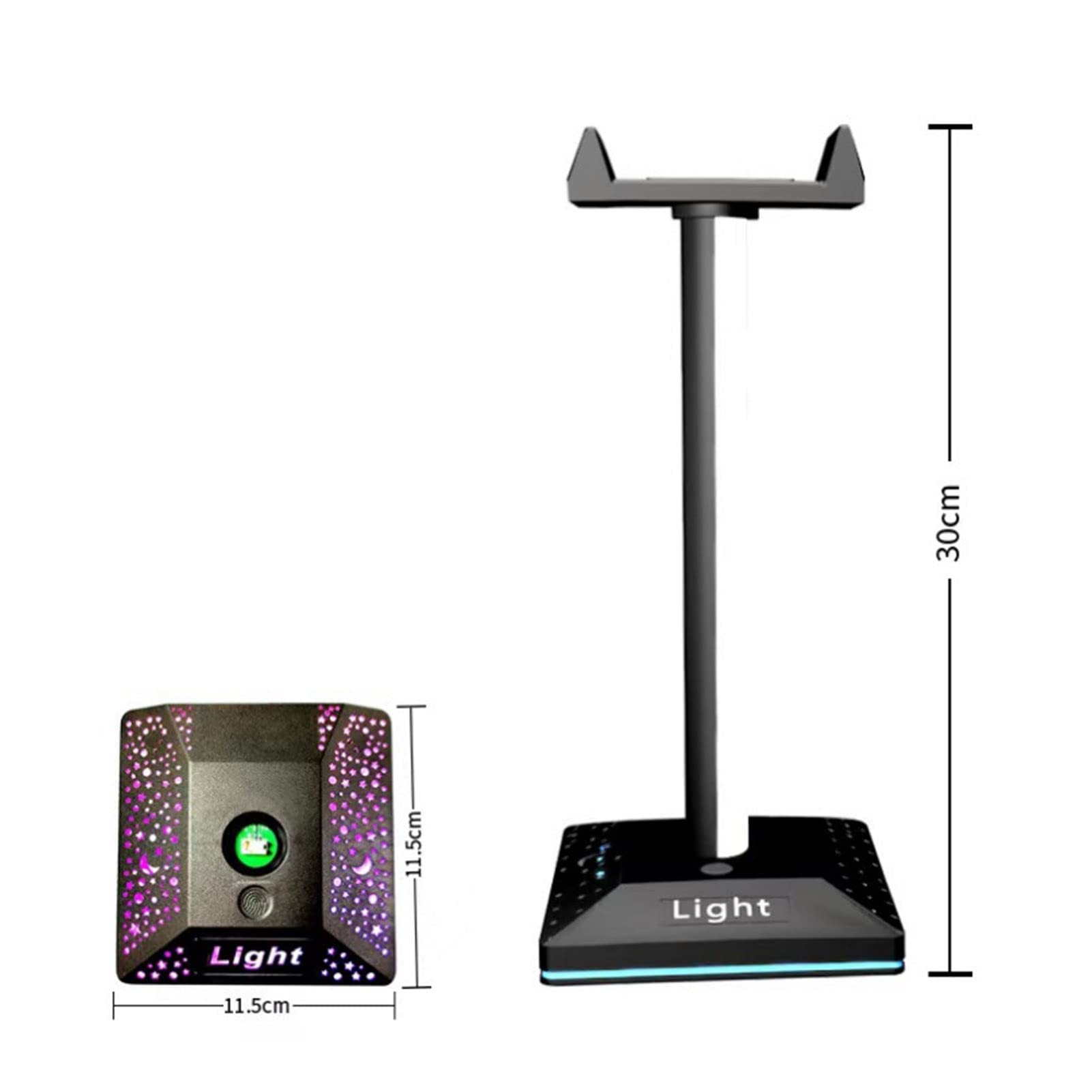 MOCIUN USB Gaming Desktop Headphone Display Stand, RGB Gaming Headphone Stand with Usb2.0 Hub and 3.5mm Port Audio T-ouch Control Led Strip Lamp (A)