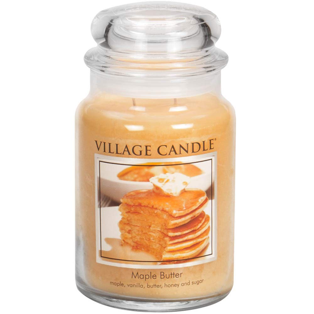Village Candle Maple Butter Large Glass Apothecary Jar Scented Candle, 21.25 oz, Yellow & Mulled Cider Large Glass Apothecary Jar Scented Candle, 21.25 oz, Red