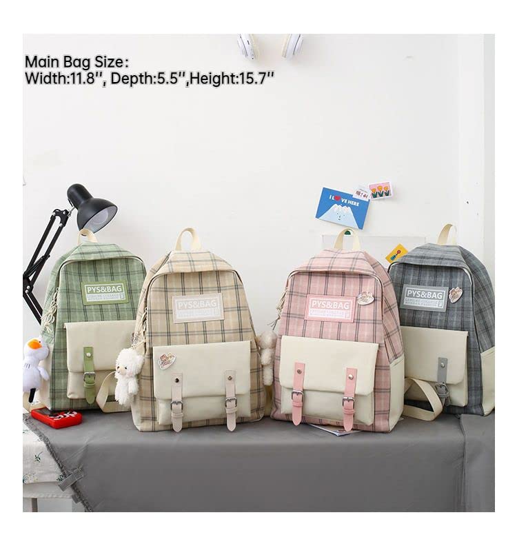 4pcs Aesthetic Backpack Set with Large Capacity, Back to School Canvas Kawaii Backpack Set for Young (Pink)