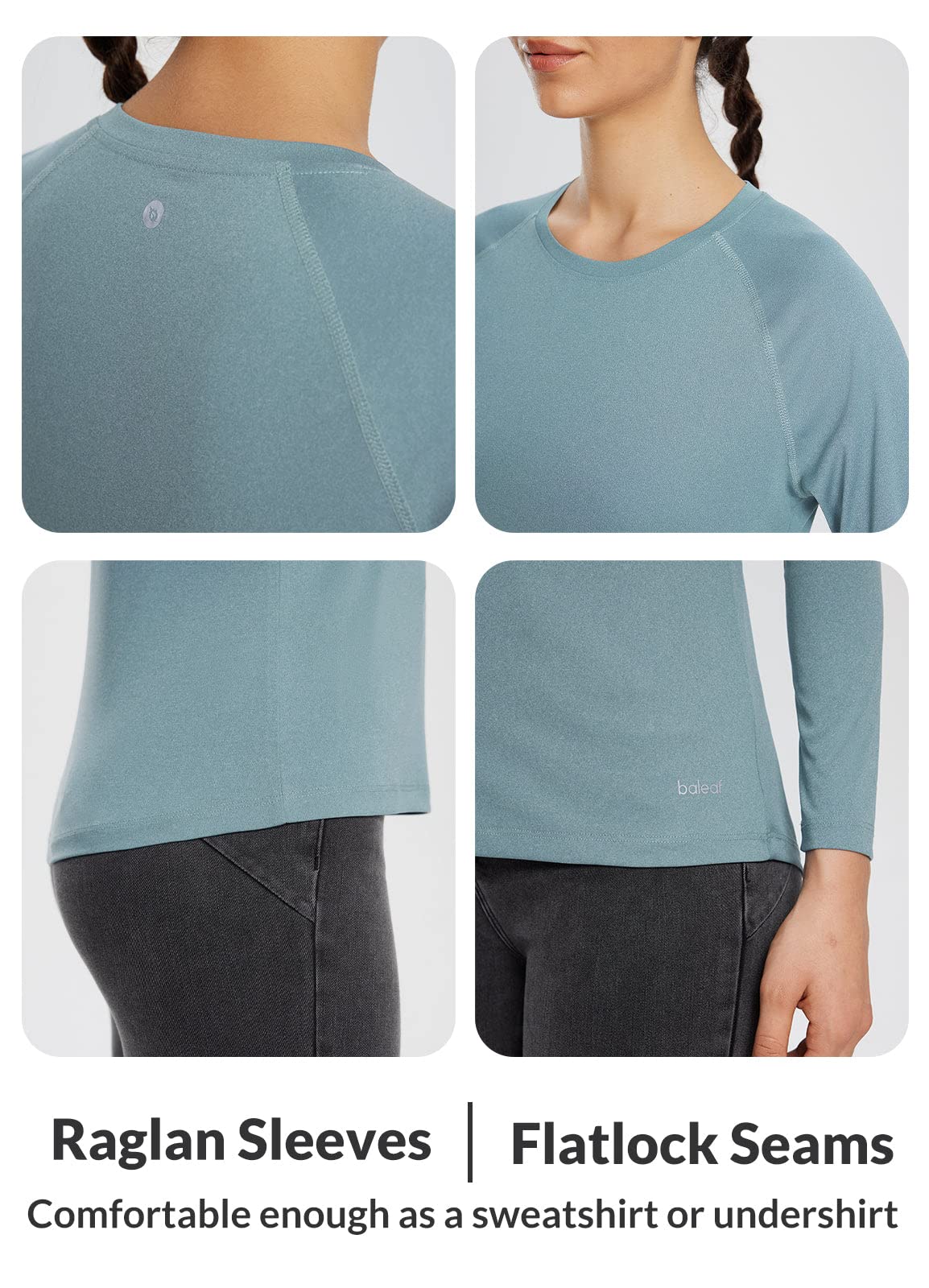 baleaf Women's UPF 50+ Long Sleeve Shirts Sun UV Blocking Pullover Crew Neck Summer Sunscreen Clothing Fishing Beach Outdoor Active Heather Light Blue L