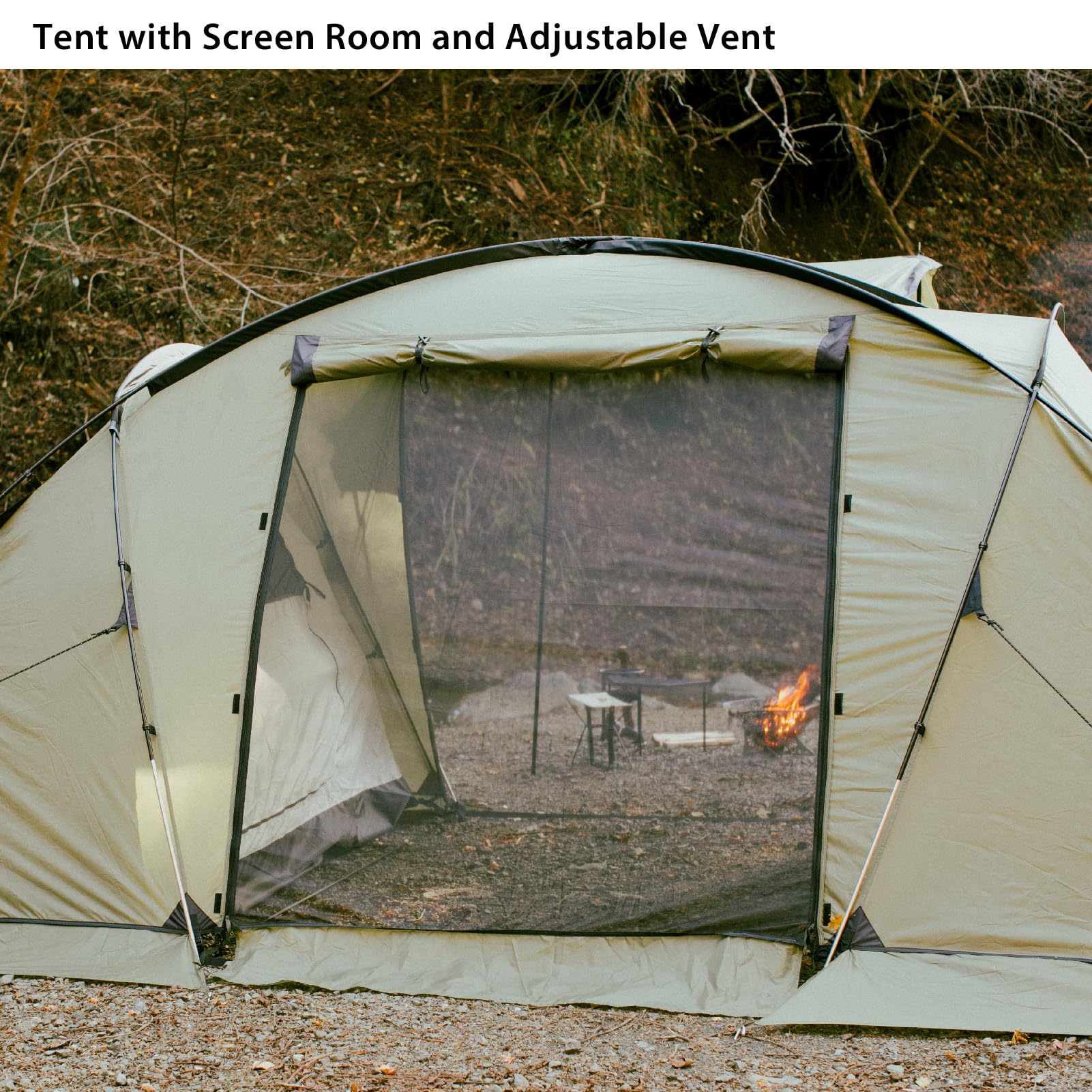 S'more Deeper Glamping Tent with Porch, 2/3/4/5/6 Person Durable Weatherproof Camping Tent, Large Family Tent with Room Divider, Easy Setup Tent with Screen Room
