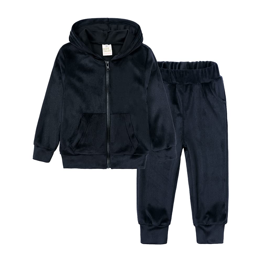 Kids Tales Girls Velour Hoodie Zipper Sweatsuit Boys 2 Pcs Velvet Tracksuit Zip Up Hoody Tops + Sweatpants Jogger Outfits Set