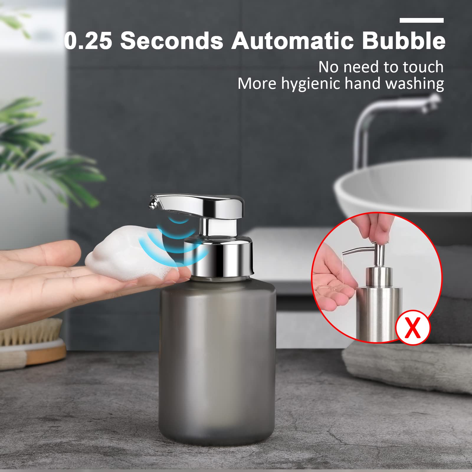 Automatic Soap Dispenser Foam Bathroom: Rechargeable Touchless Auto Smart Electric Plastic Grey Foaming Soap Dispenser - Kitchen - Hand Dish Lotion Couple Kids