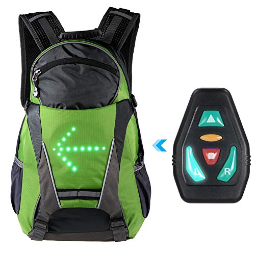 LED Reflective USB Rechargeable Backpack with Signal Light, Outdoor Sport Safety Bag with 4 Mode Direction Indicator and Remote Control for Cycling, Running, Walking, Jogging, 18L