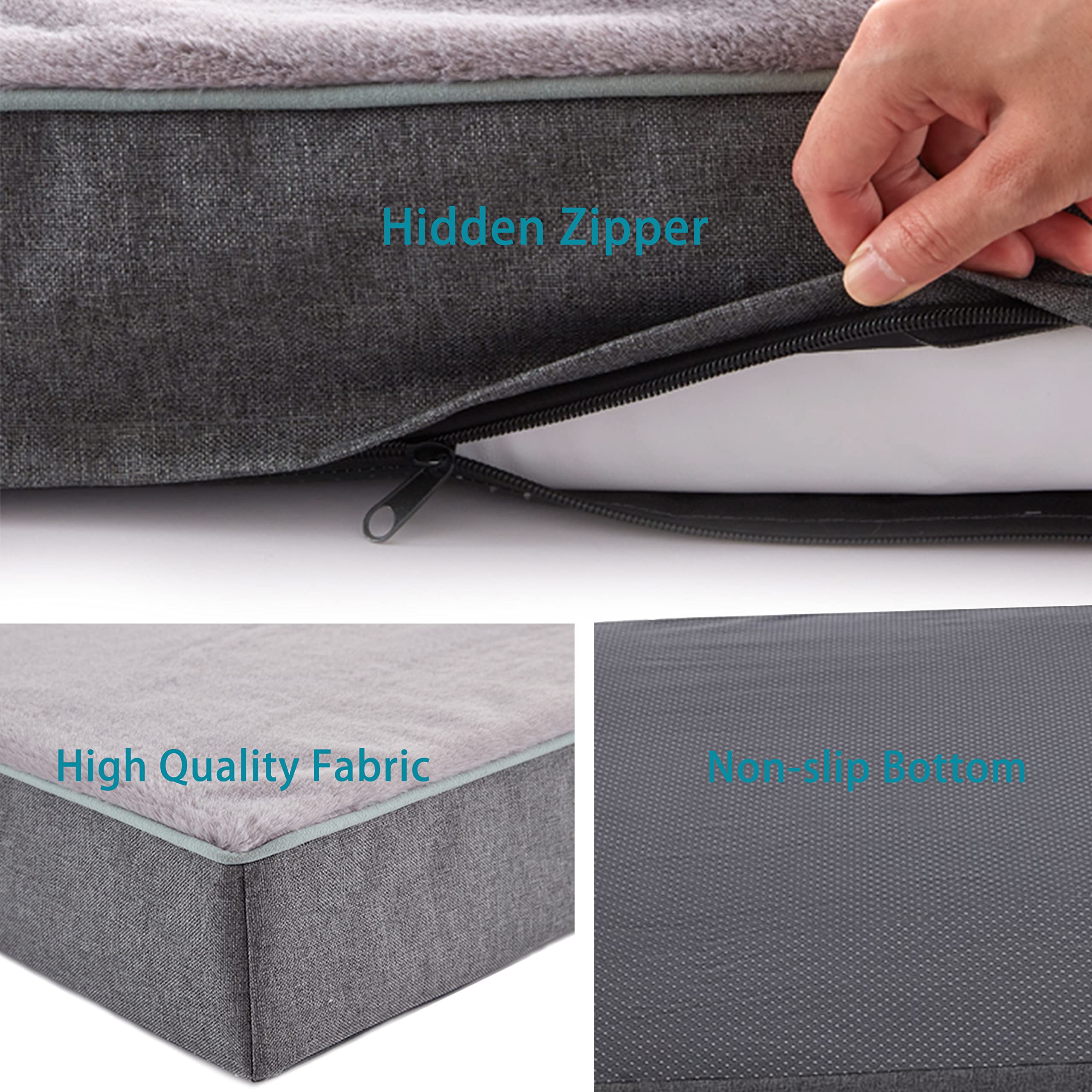 GOHOO PET Orthopedic Memory Foam Dog Bed, Dog Crate Bed for Medium Dogs -Waterproof Pet Bed with Removable Washable Cover, Purple Rabbit Plush Surface, M(29inch,45Lbs)