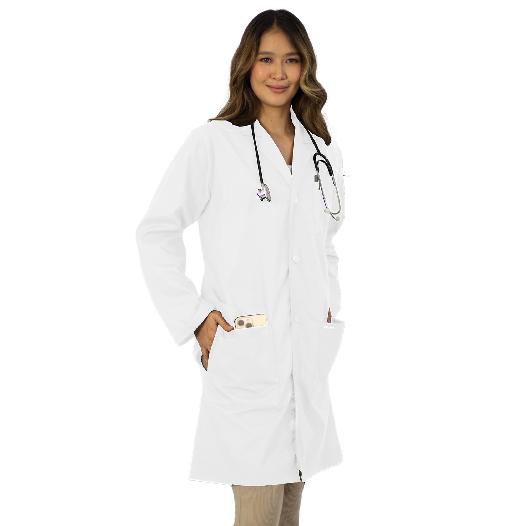 HEEDFIT Premium Quality Unisex Lab Coat, Comfortable Poly-Cotton Professional Lab Coats for Doctors WHITE S