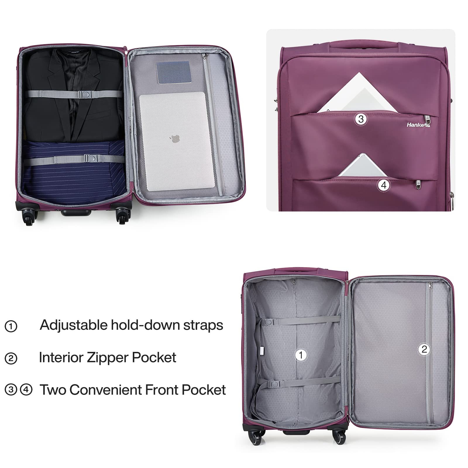 Hanke 28 Inch Luggage with Spinner Wheels Expandable Large Suitcase with Wheels Softside Check in Luggage Rolling Suitcase with Lock Lightweight Travel Luggage for Men and Women.(Purple)
