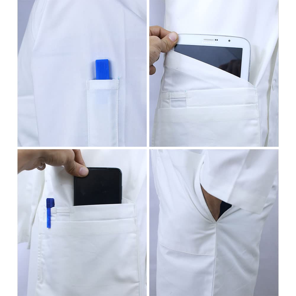 HEEDFIT Premium Quality Unisex Lab Coat, Comfortable Poly-Cotton Professional Lab Coats for Doctors WHITE S
