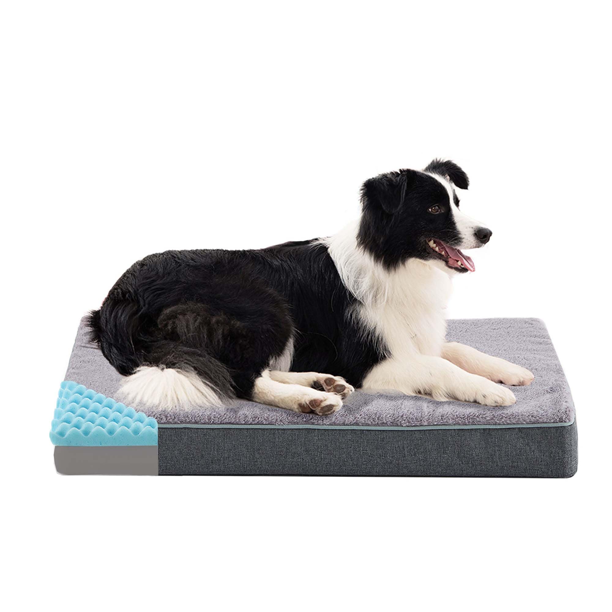 GOHOO PET Orthopedic Memory Foam Dog Bed, Dog Crate Bed for Medium Dogs -Waterproof Pet Bed with Removable Washable Cover, Purple Rabbit Plush Surface, M(29inch,45Lbs)
