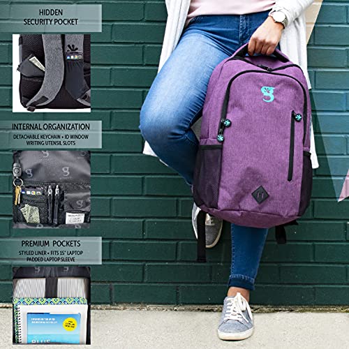 geckobrands Ambition Backpack – School/Work Backpack, Purple/Teal