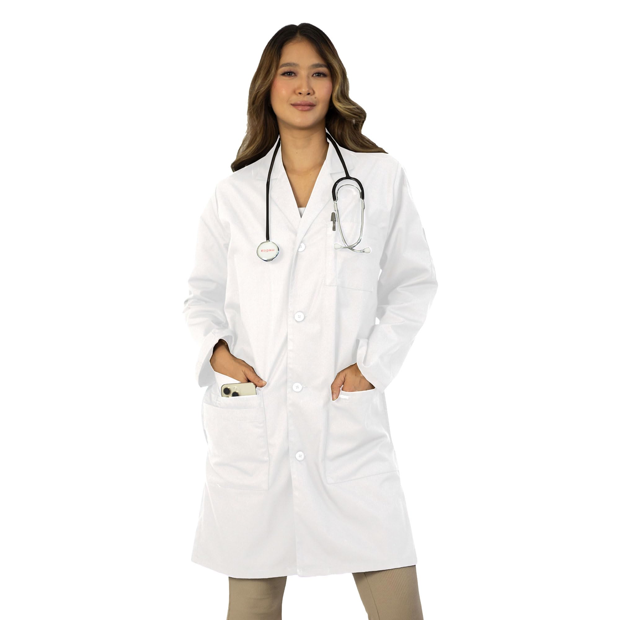 HEEDFIT Premium Quality Unisex Lab Coat, Comfortable Poly-Cotton Professional Lab Coats for Doctors WHITE S