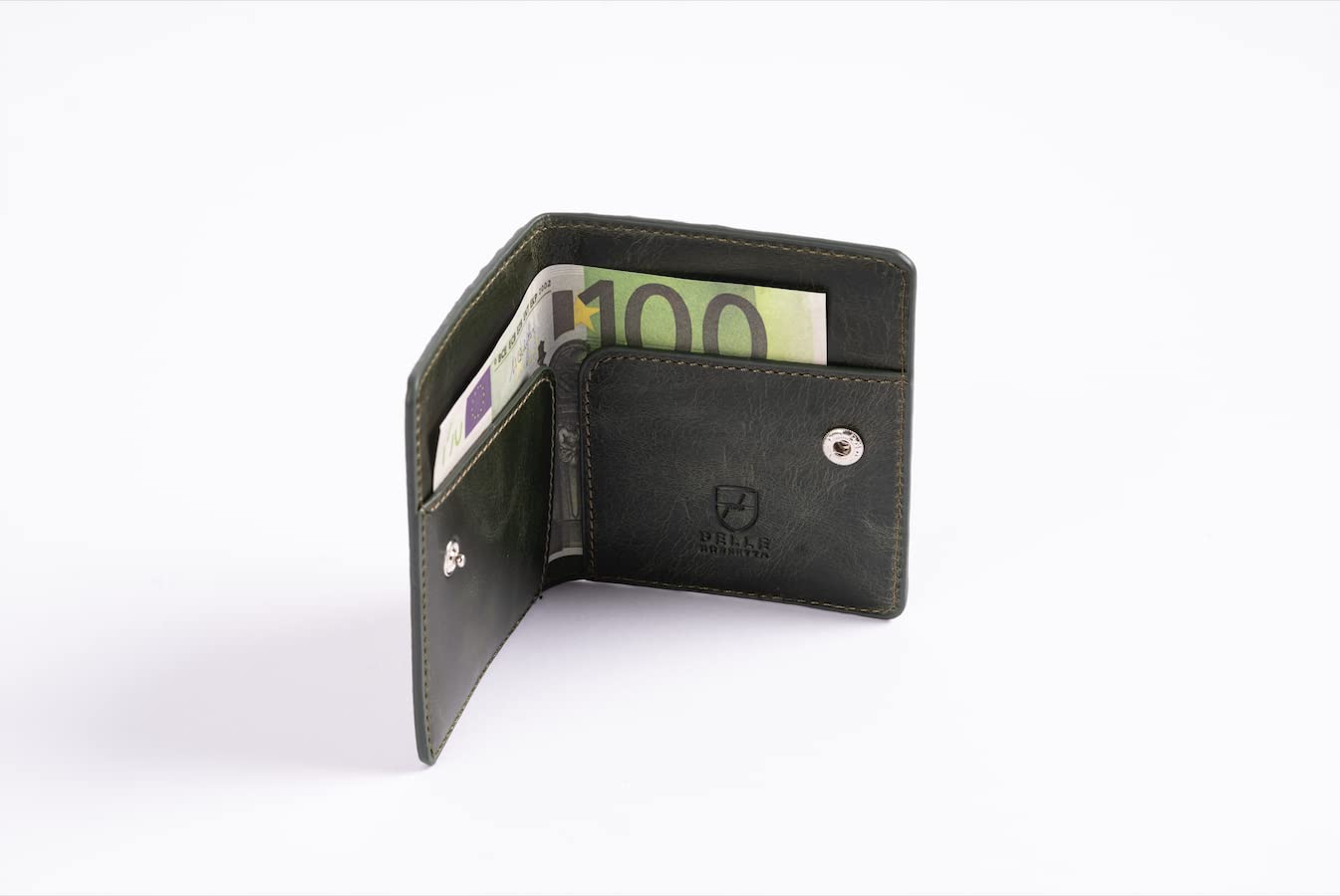 PELLE BORSETTA Crazy Genuine Leather Credit Card Holder Wallet For Men Slim Minimalist Cash 0rganizer Small Best Gifts (Green)