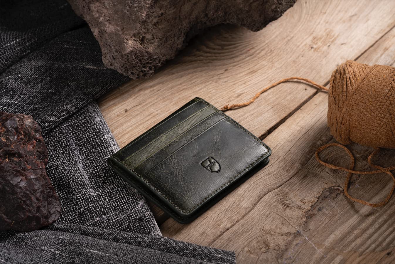 PELLE BORSETTA Crazy Genuine Leather Credit Card Holder Wallet For Men Slim Minimalist Cash 0rganizer Small Best Gifts (Green)