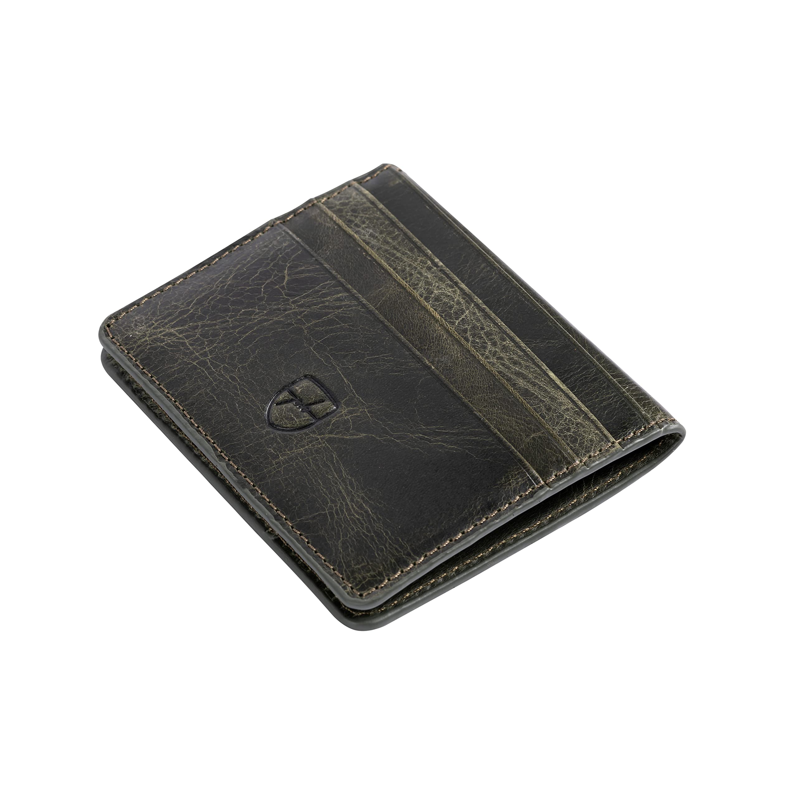 PELLE BORSETTA Crazy Genuine Leather Credit Card Holder Wallet For Men Slim Minimalist Cash 0rganizer Small Best Gifts (Green)