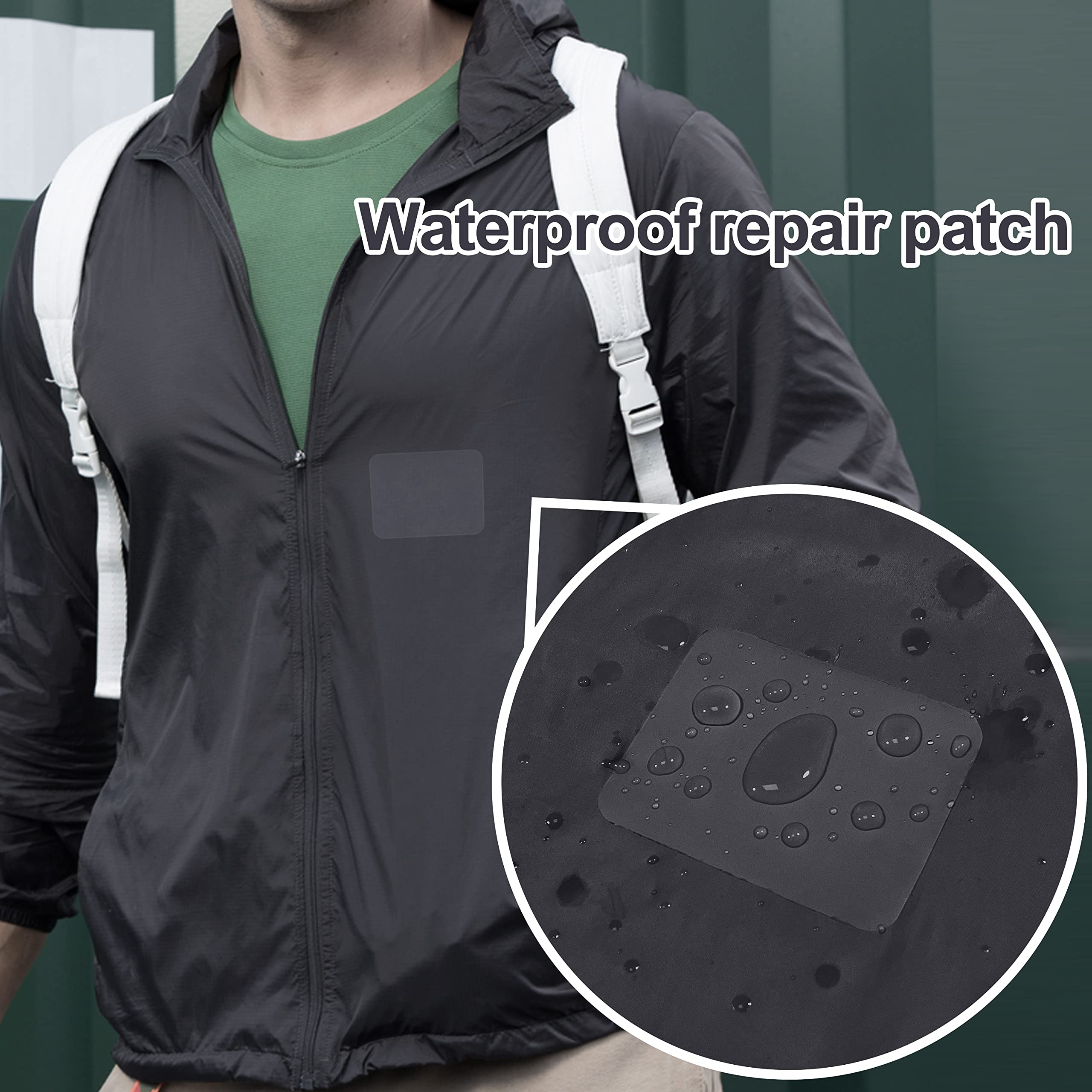 Azobur 6-Pack Nylon Repair Patch Self Adhesive Vinyl Outdoor Camping Gear Repair Kit,Waterproof Fabric Repair Patches for Down Jacket, Tent, Sleeping Bag (Black)