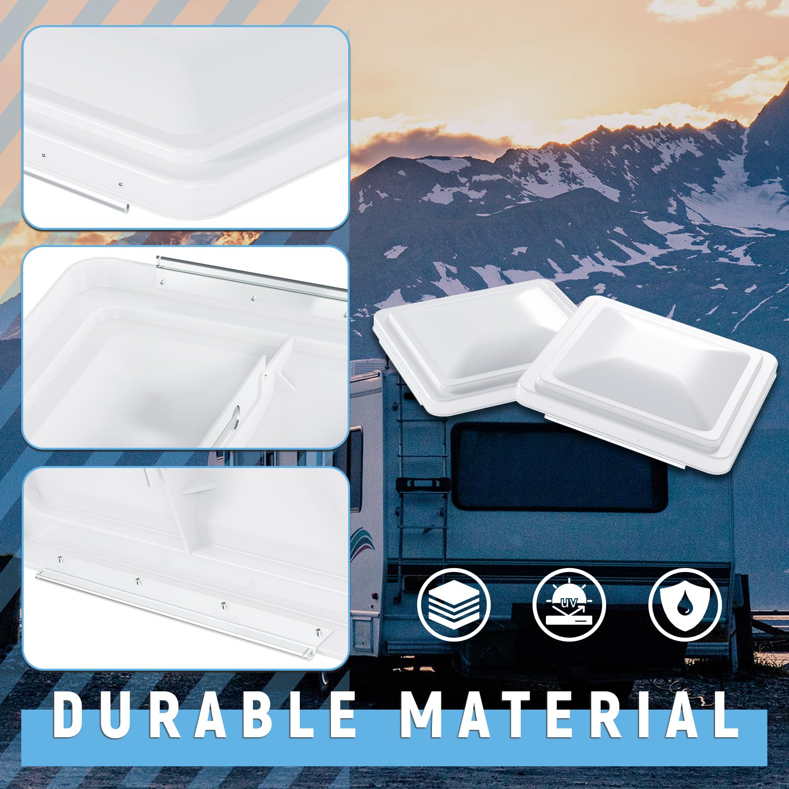HECASA 2Pcs 14" RV Roof Vent Cover Compatible with Ventline Previous to 2008 and Elixir Vents Starting 1994 PP Vent Lid Polycarbonate White