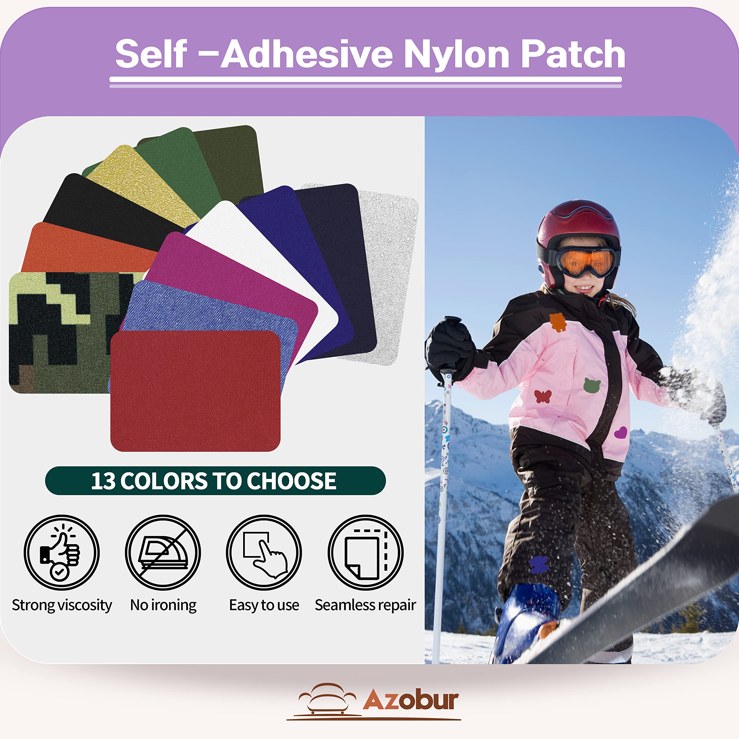 Azobur 6-Pack Nylon Repair Patch Self Adhesive Vinyl Outdoor Camping Gear Repair Kit,Waterproof Fabric Repair Patches for Down Jacket, Tent, Sleeping Bag (Black)
