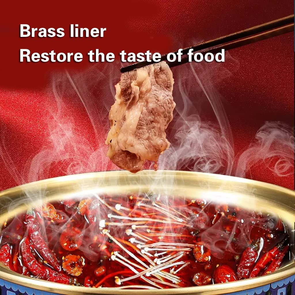 Copper Hot Pot Old Beijing Shabu Shabu Alcohol Stove Commercial Thickened Meal Portion Pot (Color : Blue, Size : 30 * 24cm)