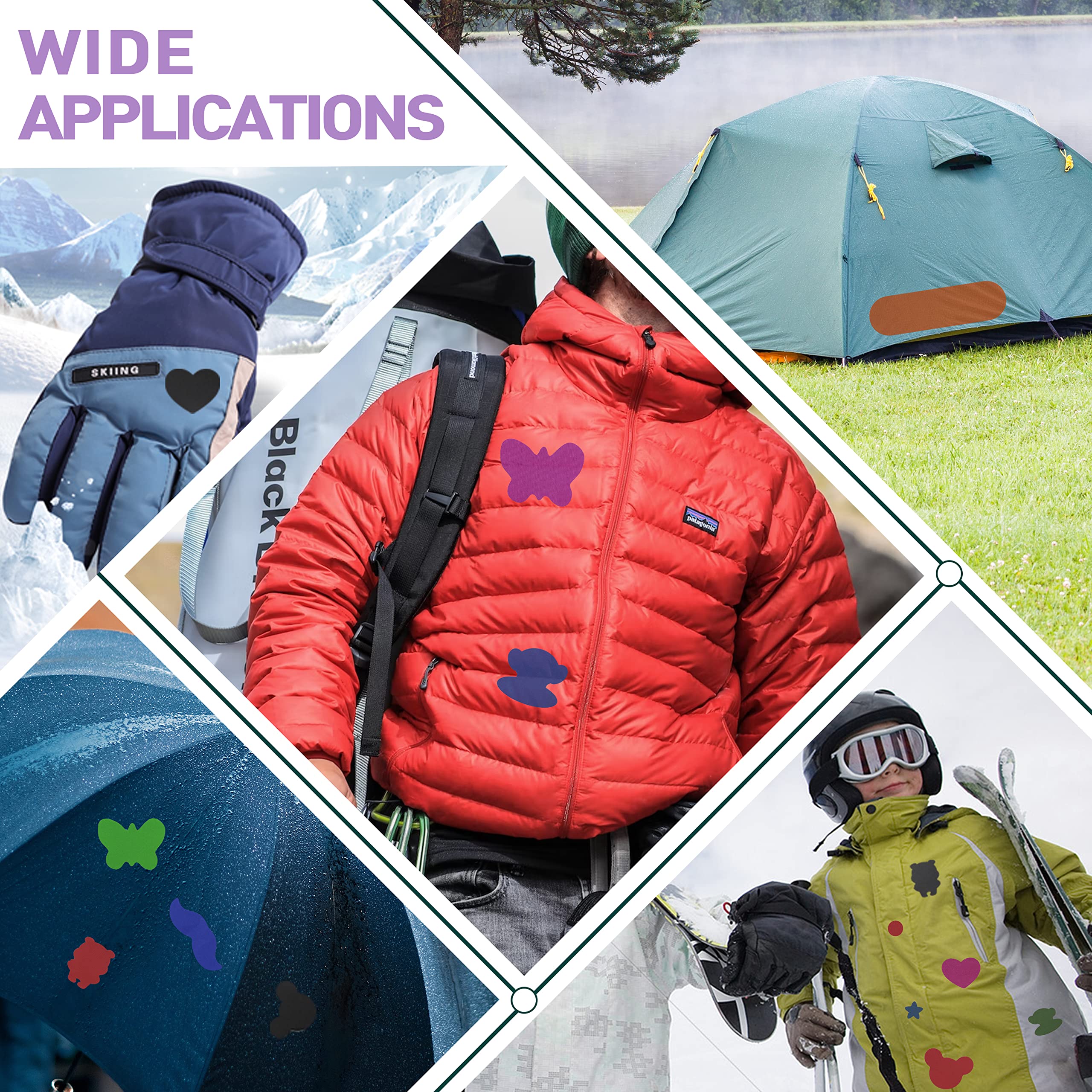 Azobur 6-Pack Nylon Repair Patch Self Adhesive Vinyl Outdoor Camping Gear Repair Kit,Waterproof Fabric Repair Patches for Down Jacket, Tent, Sleeping Bag (Black)