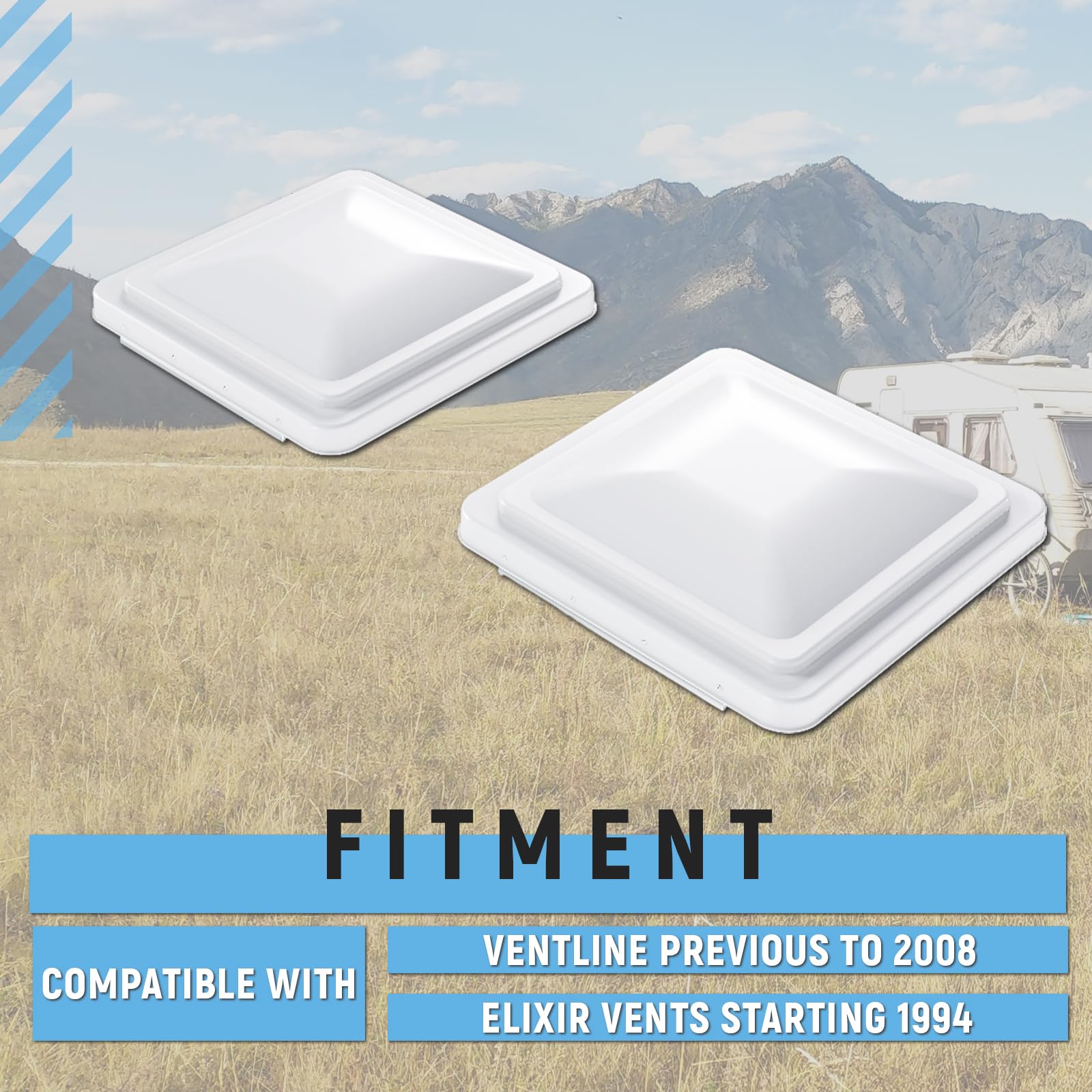 HECASA 2Pcs 14" RV Roof Vent Cover Compatible with Ventline Previous to 2008 and Elixir Vents Starting 1994 PP Vent Lid Polycarbonate White