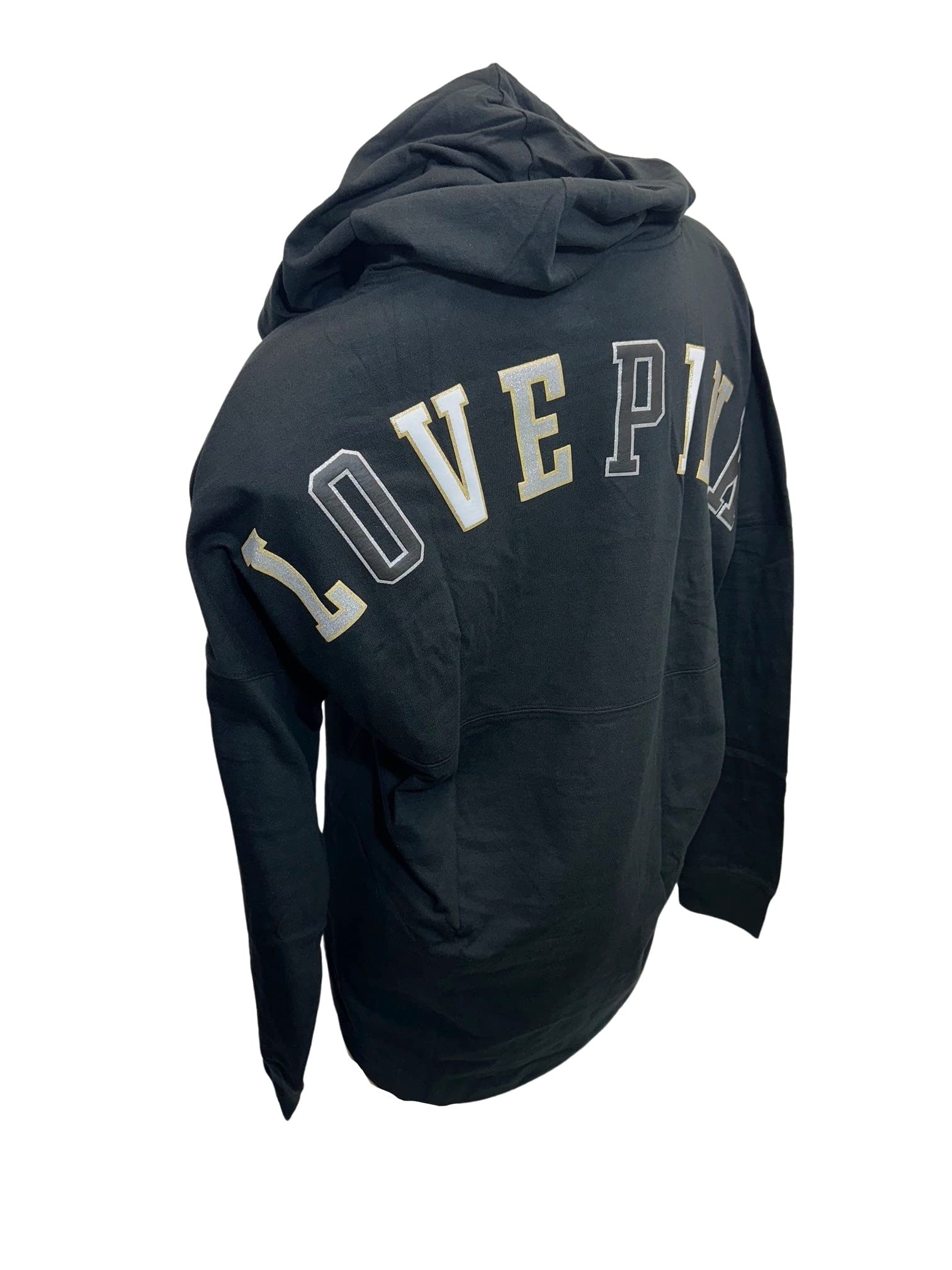 Victoria's Secret Pink Cotton Oversize Pullover Glitter Hoodie Tee/Shirt Color Black Shine Size Medium New
