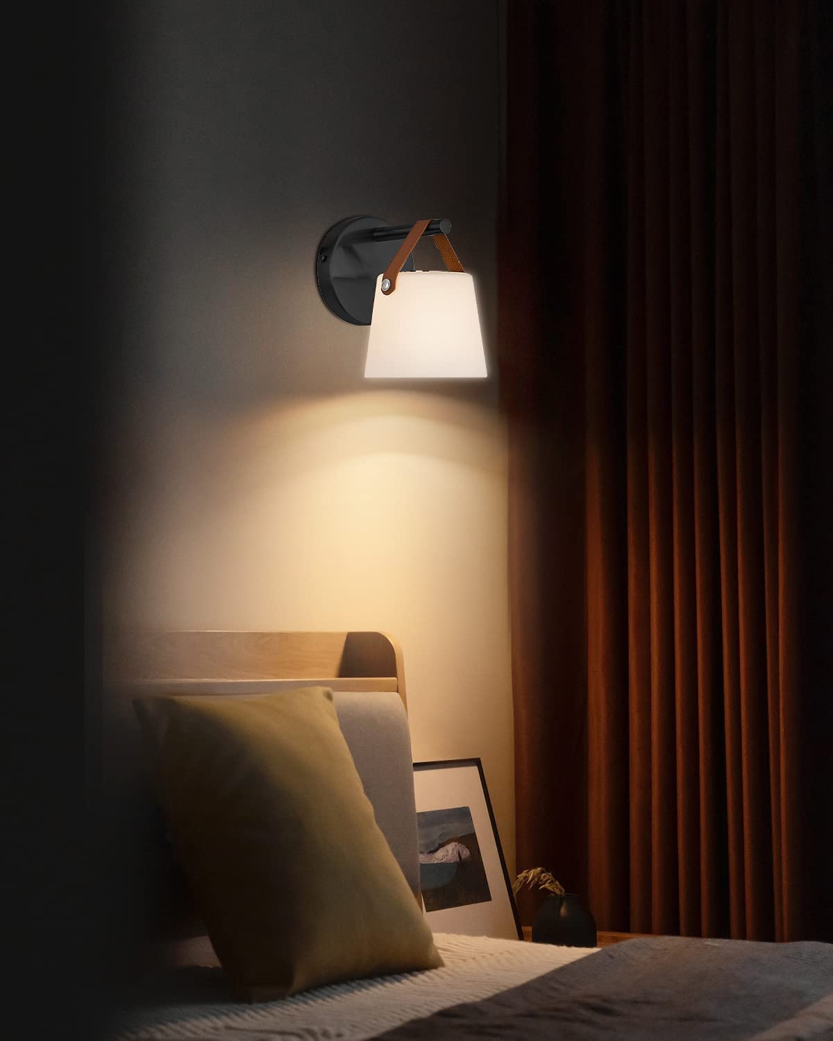 TACAHE Battery Operated Wall Sconce with Glass Shade - 3000K Warm White & 3 Brightness Setting - 4000 mAh Rechargeable Battery - Not Hardwired Needed - Wall Accent Night Light for Bedroom - Black