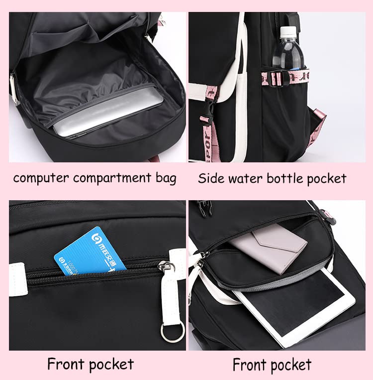 Kawaii Cute Girls Backpack University Students Bookbag Outdoor Daypack with USB Charge Port Travel Backpacks (Dark Green)