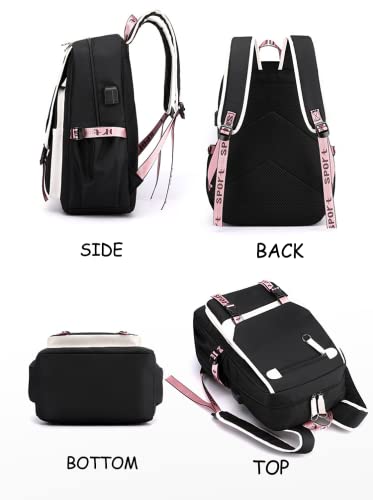 Kawaii Cute Girls Backpack University Students Bookbag Outdoor Daypack with USB Charge Port Travel Backpacks (Dark Green)