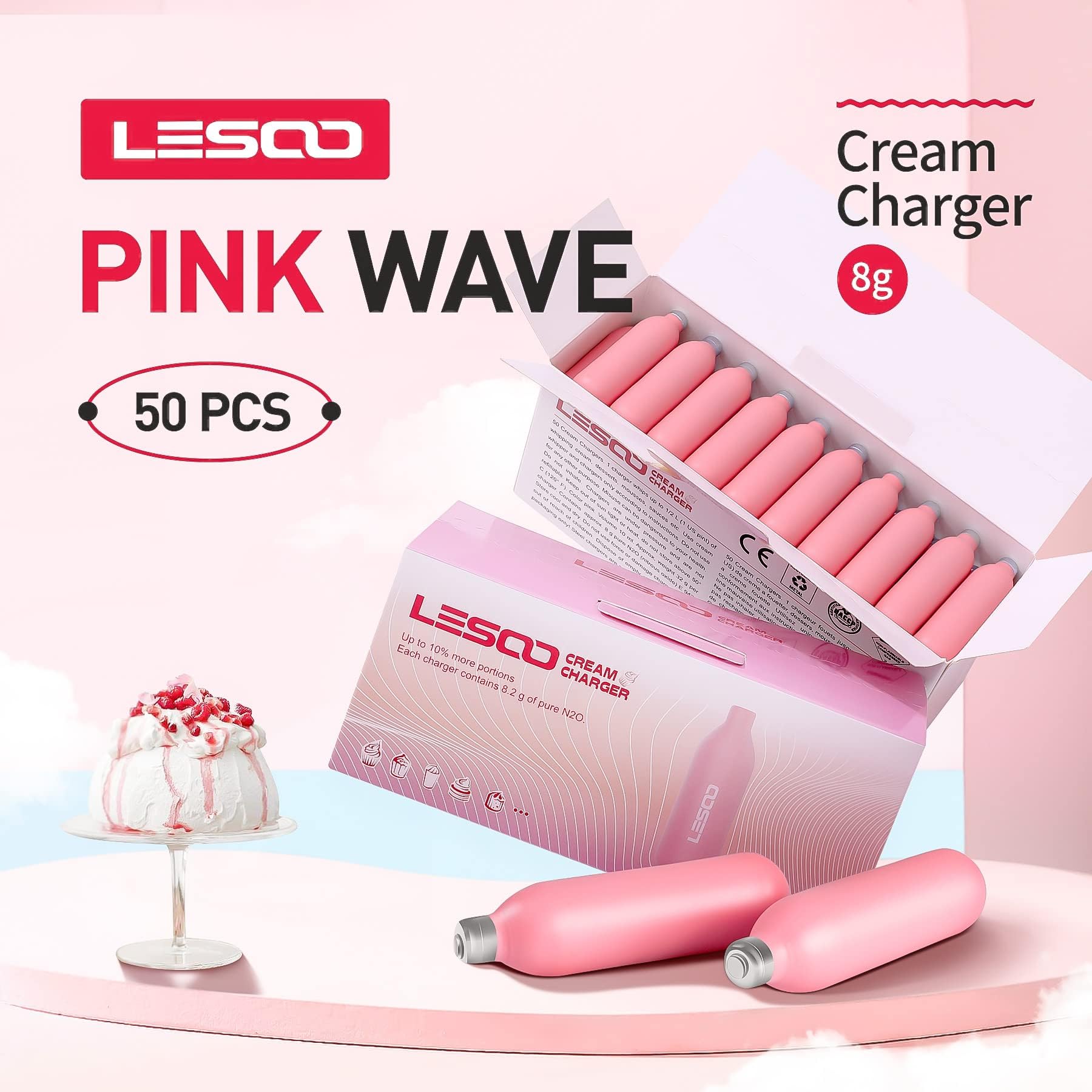 LesooWhip Whip Cream Charger Professional 8.2 grams Original Flavor 1200 Counts Nitrous Oxide Cartridges for Cream Maker (1200 counts)