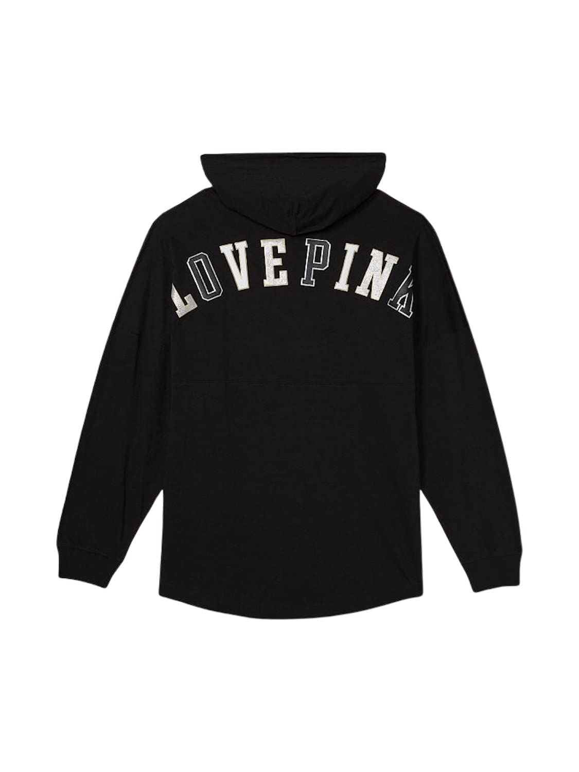 Victoria's Secret Pink Cotton Oversize Pullover Glitter Hoodie Tee/Shirt Color Black Shine Size Medium New