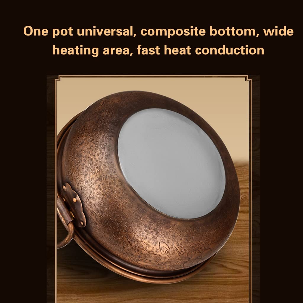Chafing Dishes Chinese Induction Copper Hot Pot, Beijing Shabu-shabu Basin Copper Pot, Handmade Soup Pot with Sauerkraut Copper Pot for Domestic Commercial Use (Color : Brass, Size : 34cm)