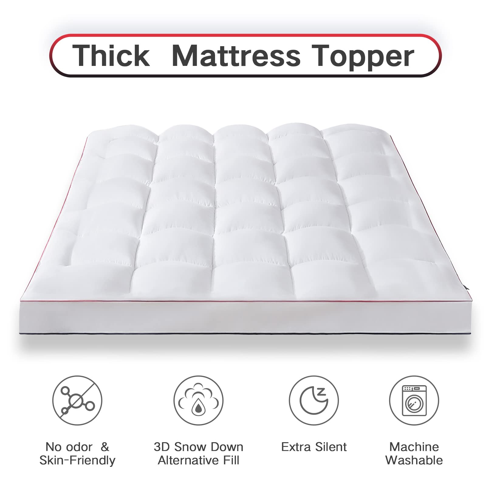 Homemate Full Mattress Topper,1800TC Cooling Mattress Pad Cover for Deep Sleep, Extra Thick 3D Snow Down Alternative Overfilled Plush Pillow Top with 8-21 Inch Deep Pocket -Full Size, White