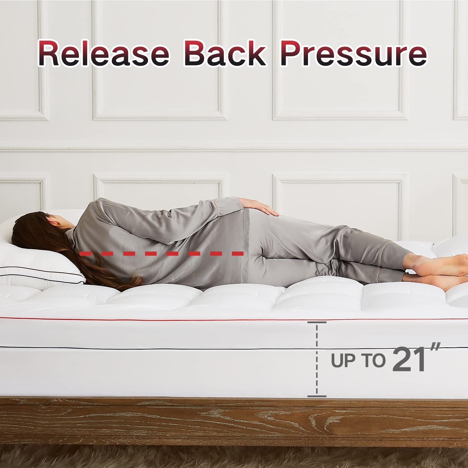 Homemate Full Mattress Topper,1800TC Cooling Mattress Pad Cover for Deep Sleep, Extra Thick 3D Snow Down Alternative Overfilled Plush Pillow Top with 8-21 Inch Deep Pocket -Full Size, White