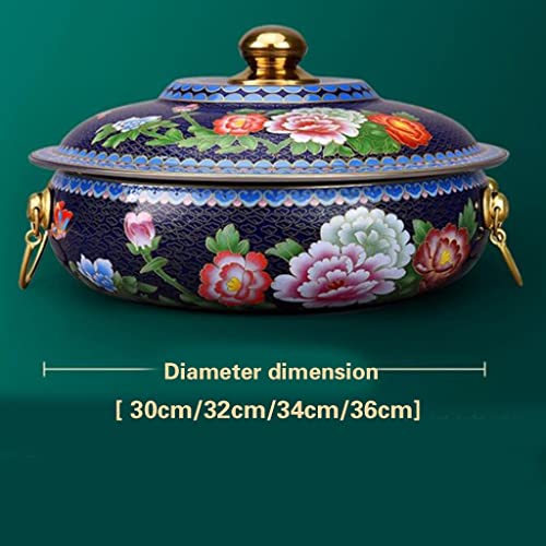 Chafing Dishes Old Beijing Pure Copper Pot, Induction Cooker Copper Hot Pot, Gas Special Pot, Household Flat Pot Hot Pot (Color : Yellow, Size : 36cm)