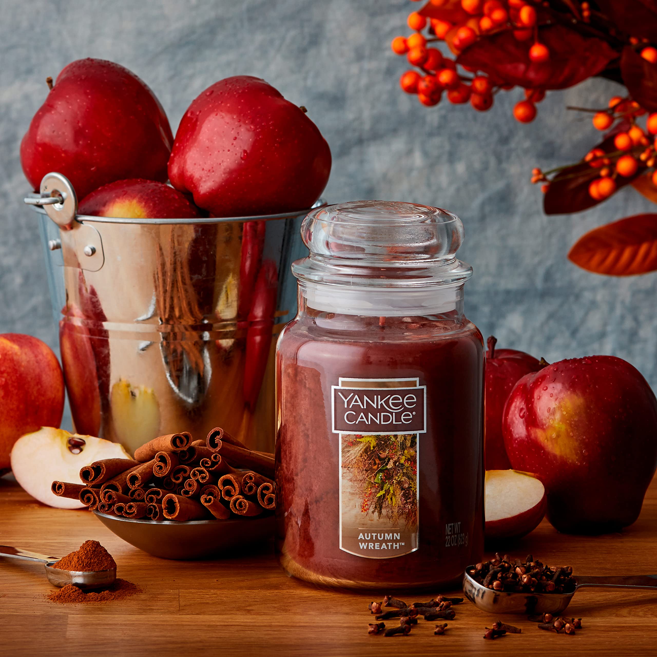 Yankee Candle Autumn Leaves and Autumn Wreath Scented 22oz Large Jar Candles Bundle (2-Pack)