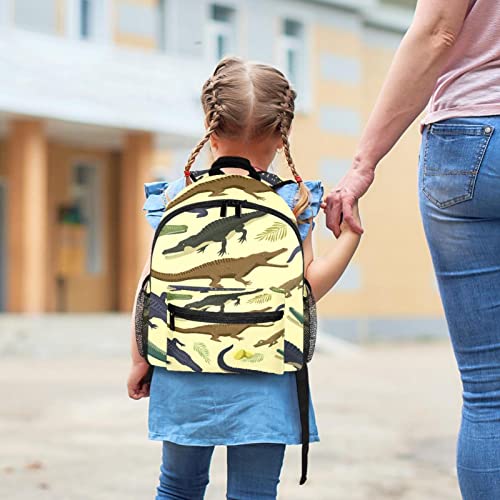 Daypack Bookbags Small Travel Bag for Boys Girls Casual Backpack, Crocodile Animal Cartoon
