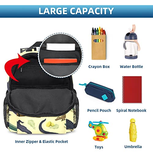 Daypack Bookbags Small Travel Bag for Boys Girls Casual Backpack, Crocodile Animal Cartoon